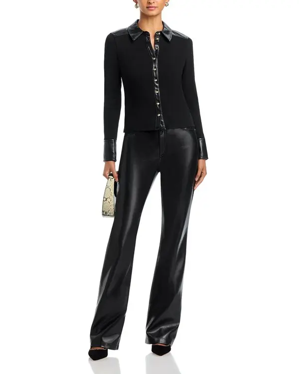 Cinq À Sept Stevie Faux Leather Mid Rise Bootcut Jeans - Black
