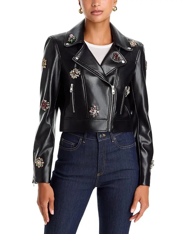Cinq À Sept Genevieve Baroque Patches Faux Leather Jacket