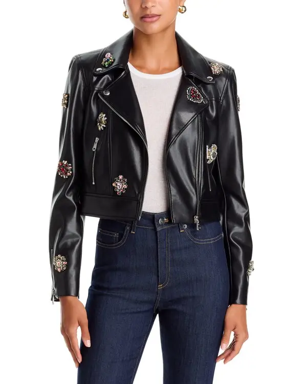 Cinq À Sept Genevieve Baroque Patches Faux Leather Jacket
