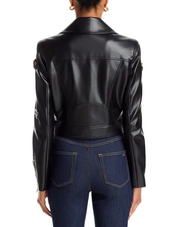 Cinq À Sept Genevieve Baroque Patches Faux Leather Jacket