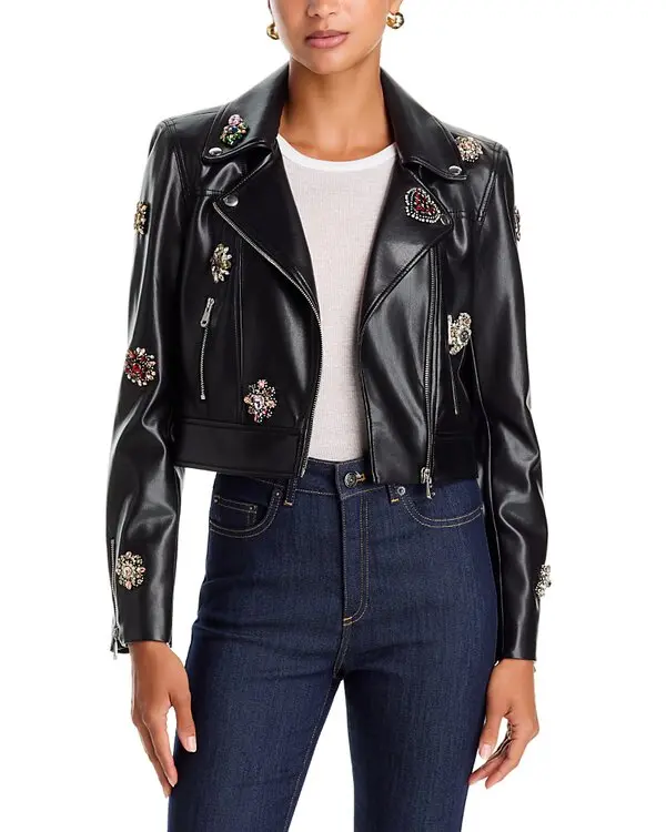 Cinq À Sept Genevieve Baroque Patches Faux Leather Jacket - Black Multi