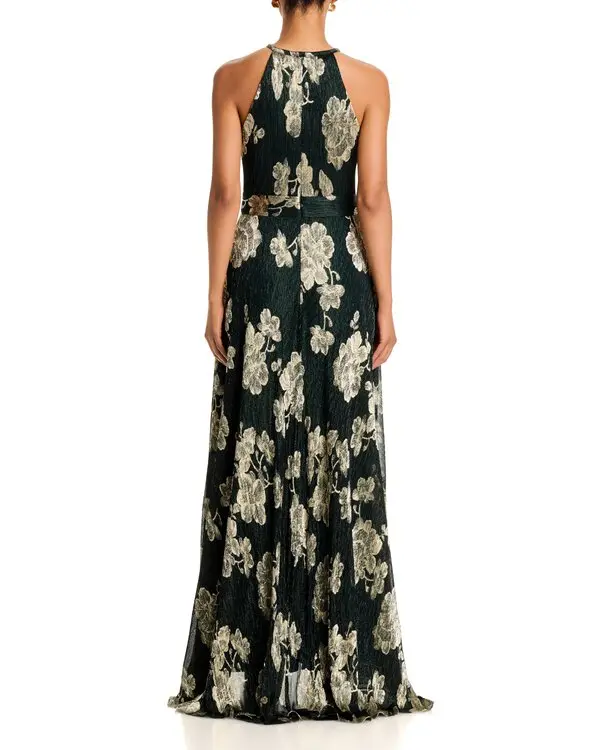 Aqua Metallic Halter Neck A Line Gown Exclusive