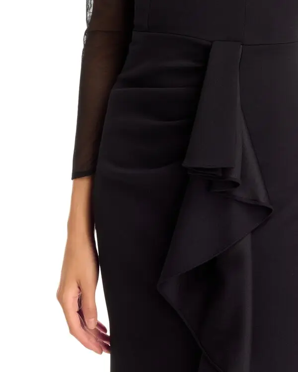 Aqua Mock Neck Mesh Sleeve Gown Exclusive