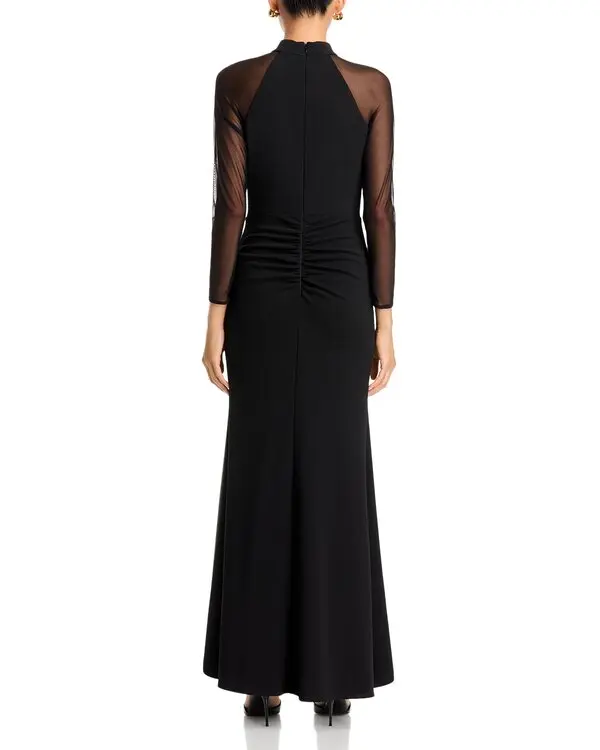 Aqua Mock Neck Mesh Sleeve Gown Exclusive