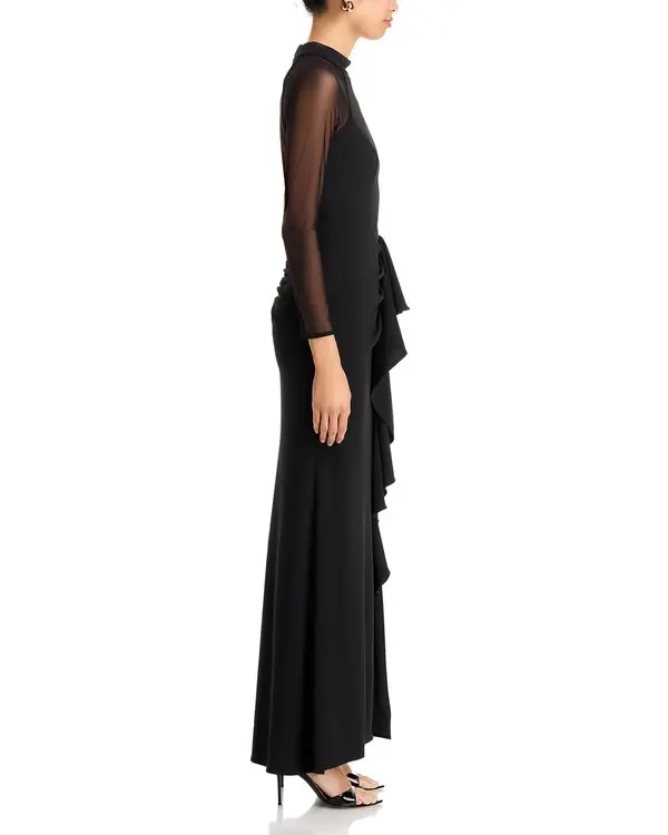 Aqua Mock Neck Mesh Sleeve Gown Exclusive