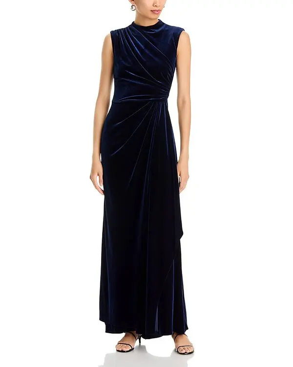 Aqua Velvet Side Ruched Sleeveless Gown Exclusive