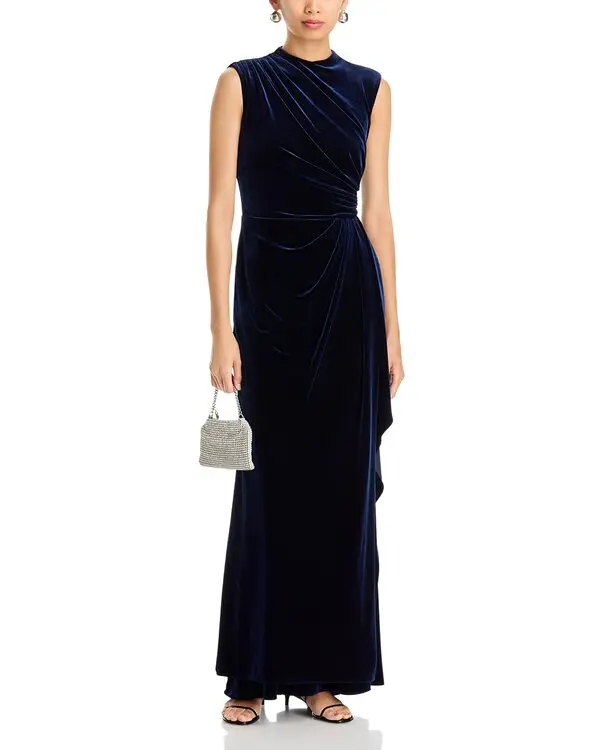 Aqua Velvet Side Ruched Sleeveless Gown Exclusive