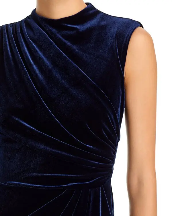 Aqua Velvet Side Ruched Sleeveless Gown Exclusive