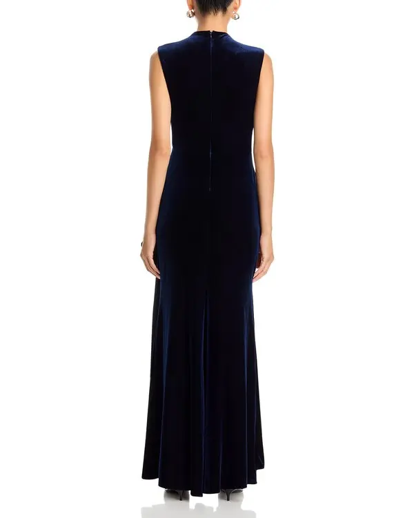 Aqua Velvet Side Ruched Sleeveless Gown Exclusive