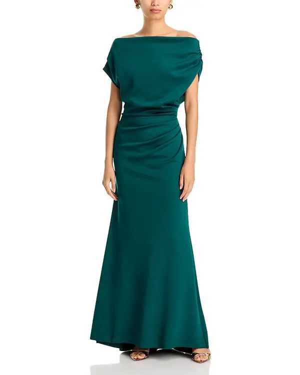 Aqua Draped Off-the-shoulder Gown Exclusive