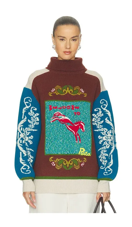 ALEMAIS Lasso Patchwork Knit Sweater In Brown