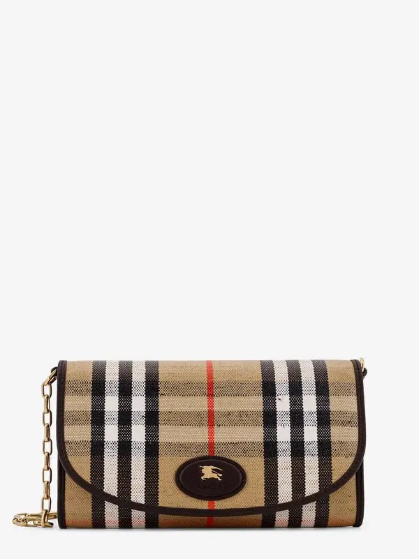 Burberry Coated Canvas Crossbody Bag With Check Pattern - Beige