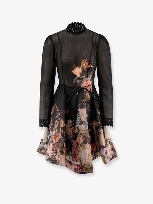 Zimmermann Valiant Embellished Mini Linen And Silk Dress