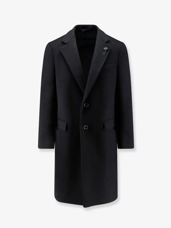 LARDINI Single-breasted Cashmere Coat With Iconic Brooch
