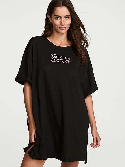 Victoria's Secret 100% Cotton Oversized Sleep Tee - Black