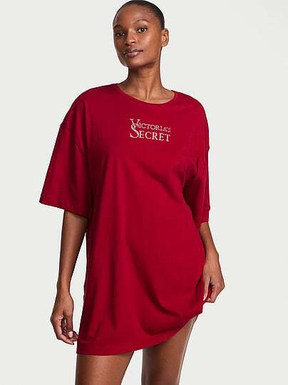 Victoria's Secret 100% Cotton Oversized Sleep Tee - Red