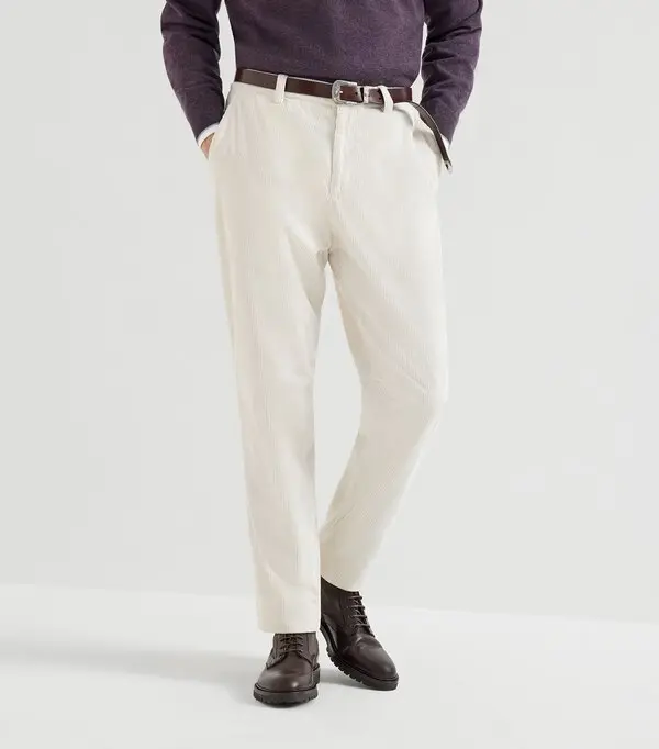 Brunello Cucinelli Corduroy Straight Trousers - White