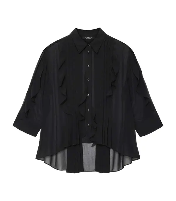 ALLSAINTS Chiffon Frill-trim Minna Shirt - Black