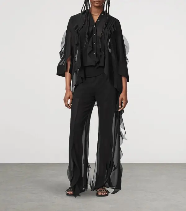 ALLSAINTS Chiffon Frill-trim Minna Shirt - Black