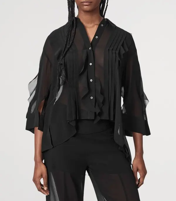 ALLSAINTS Chiffon Frill-trim Minna Shirt - Black
