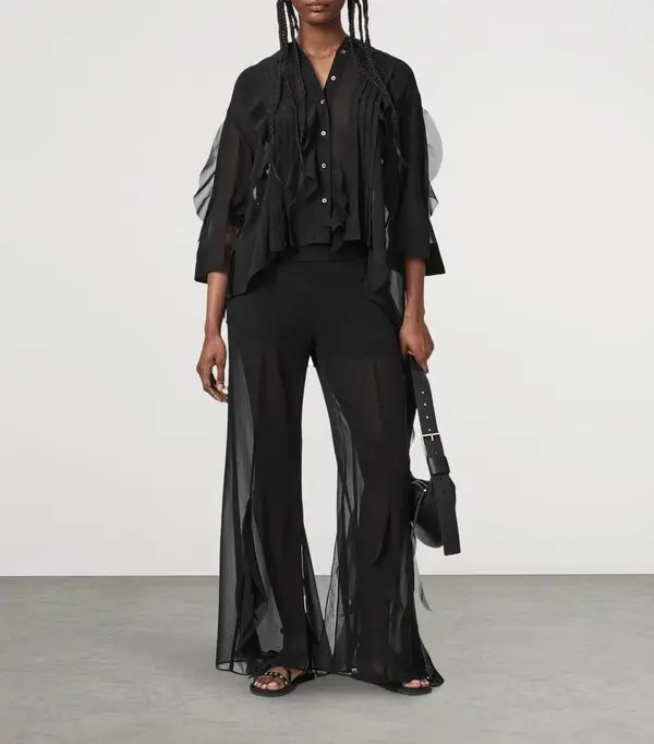 ALLSAINTS Chiffon Frill-trim Minna Shirt - Black