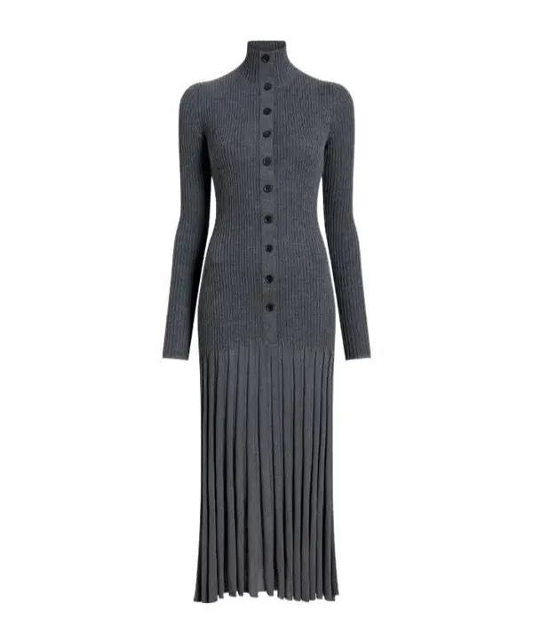 Proenza Schouler Ribbed Pleated Midi Day Dress - Black