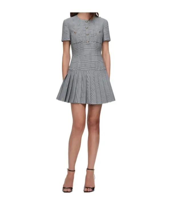SELF-PORTRAIT Check Pleated Mini Dress