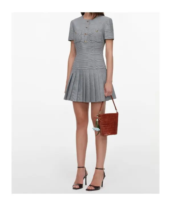 SELF-PORTRAIT Check Pleated Mini Dress