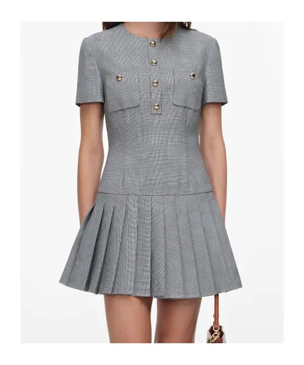 SELF-PORTRAIT Check Pleated Mini Dress