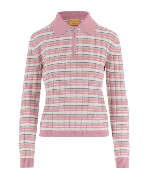 Guest In Residence Striped Zip Polo Knitted Sweater