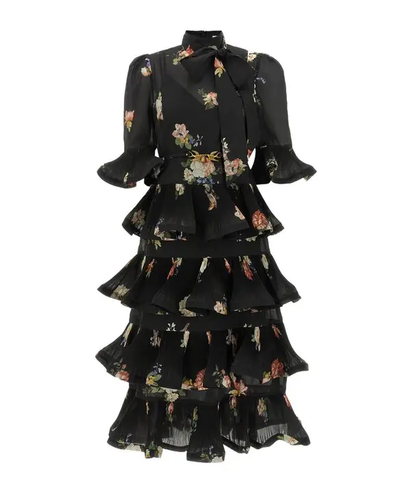 Zimmermann Pleated Sleeved Midi Dress