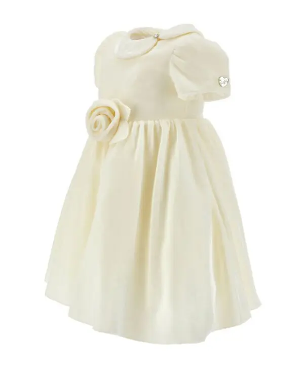 Monnalisa Rose-appliqué Velvet Dress