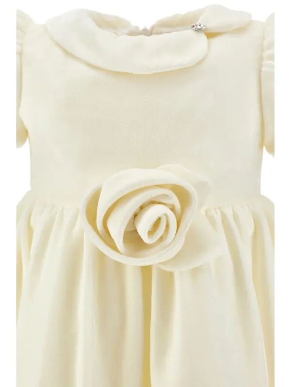 Monnalisa Rose-appliqué Velvet Dress