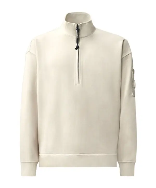 C.P. COMPANY Brushed And Emerized Diagonal Fleece Mixed Boxy Lens Half Zip Sweatshirt - Silver Birch