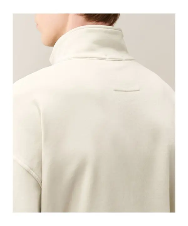 C.P. COMPANY Brushed And Emerized Diagonal Fleece Mixed Boxy Lens Half Zip Sweatshirt - Silver Birch