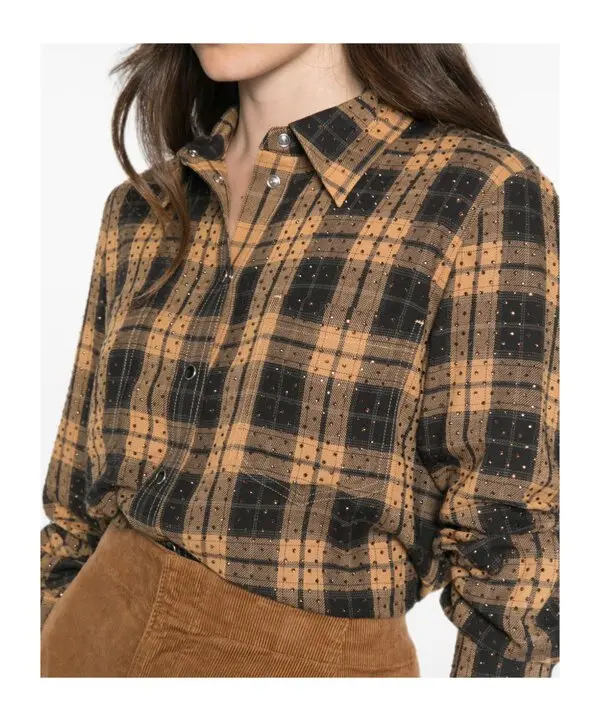 Pinko Rhinestone-embellished Checked Shirt