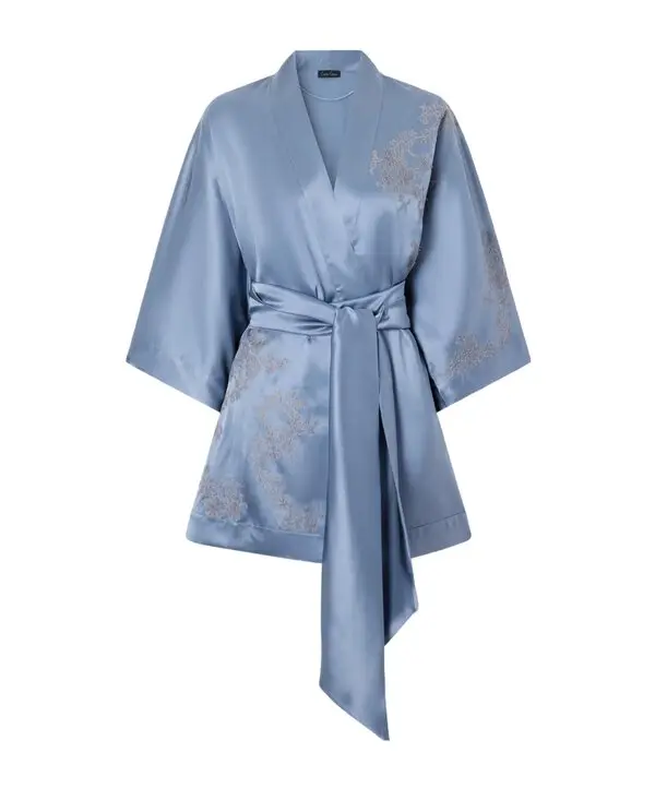 Carine Gilson Lace-embroidered Silk-satin Robe - Blue