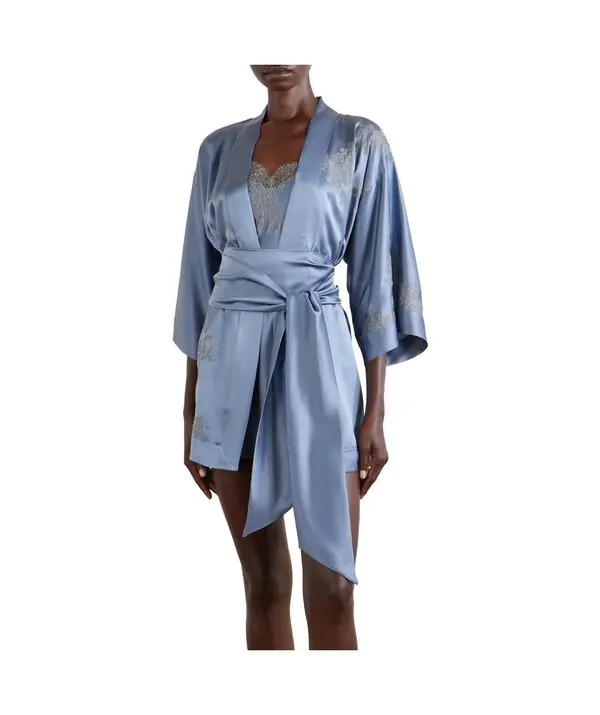 Carine Gilson Lace-embroidered Silk-satin Robe