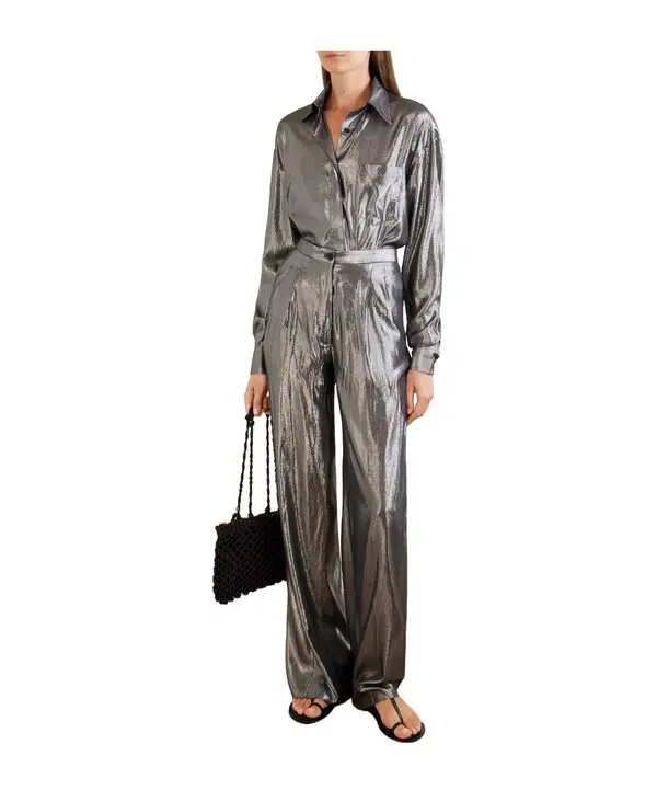 Giuliva Heritage Pleated Lamé Wide-leg Pants