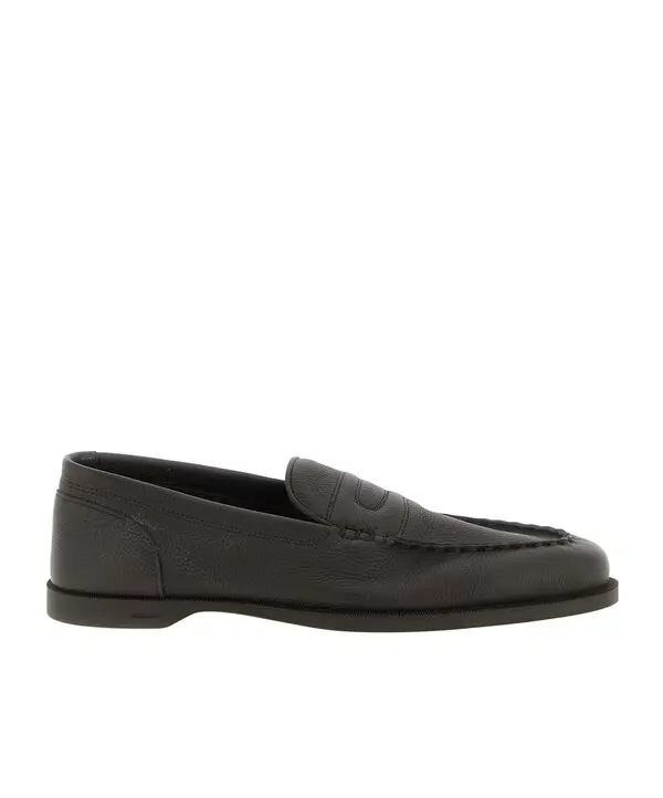 John Lobb Pebble-grained Calfskin Round-toe Loafers