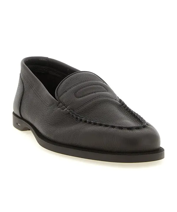 John Lobb Pebble-grained Calfskin Round-toe Loafers
