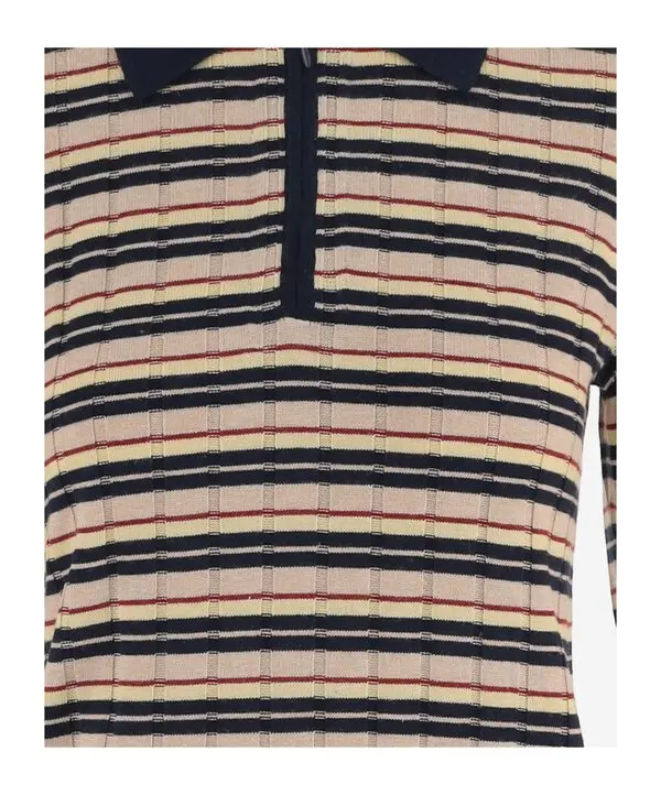 Guest In Residence Striped Zip-up Polo Sweater
