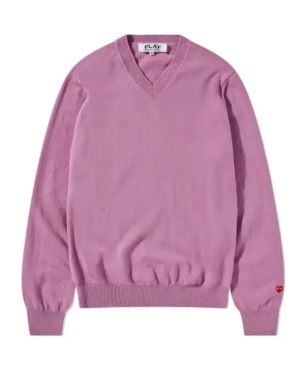 Play Comme Des Garcon Logo-detail V-neck Sweater - Purple