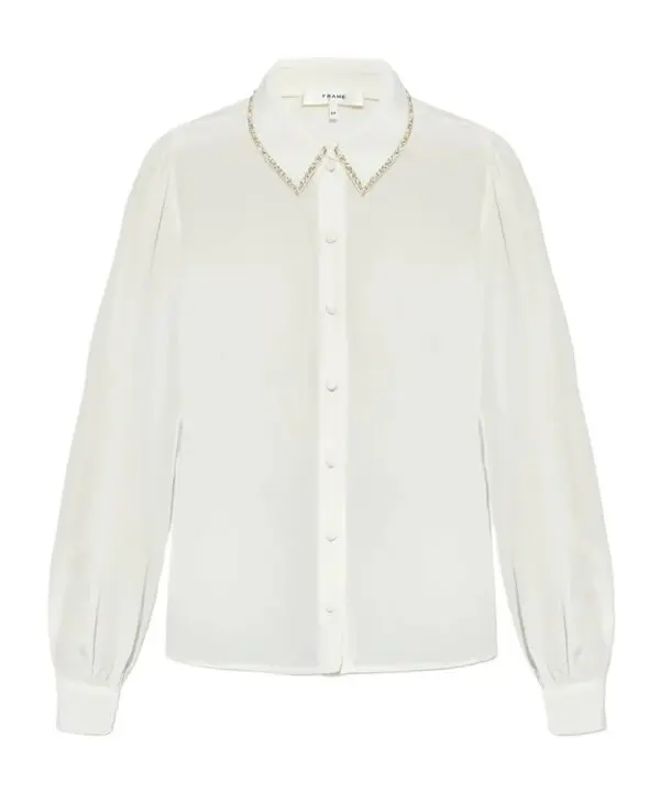 FRAME Bead-embellished Silk Shirt - White