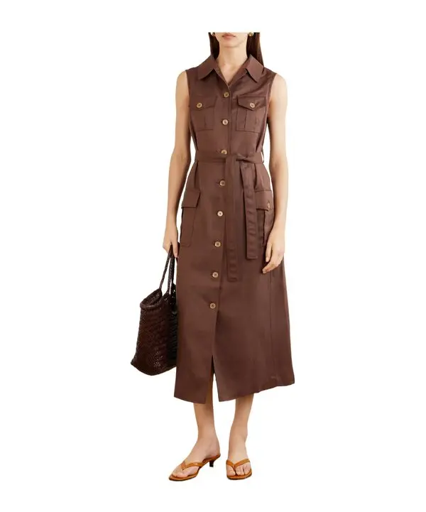 Giuliva Heritage Belted Silk And Linen-blend Midi Dress