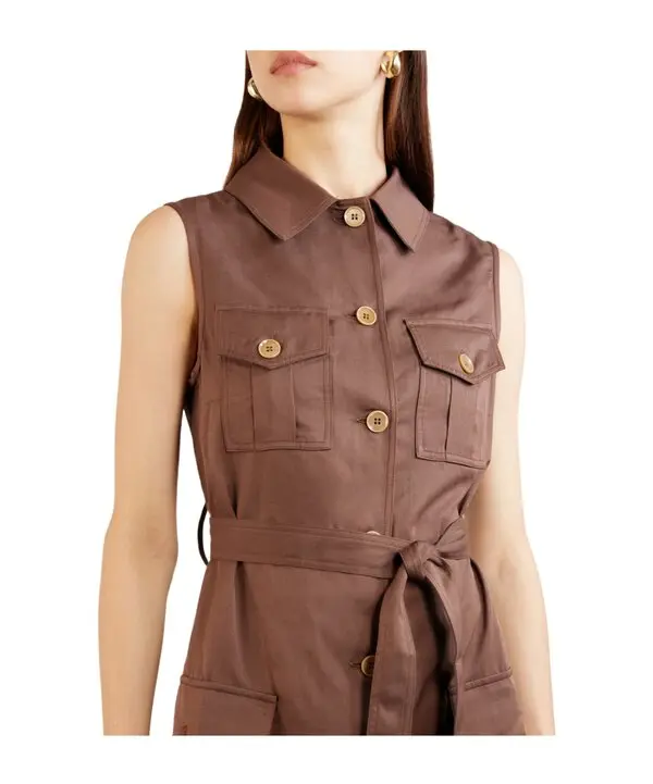 Giuliva Heritage Belted Silk And Linen-blend Midi Dress