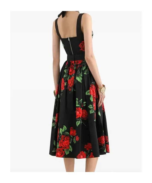 Dolce & Gabbana Rose-print Poplin Pleated Skirt