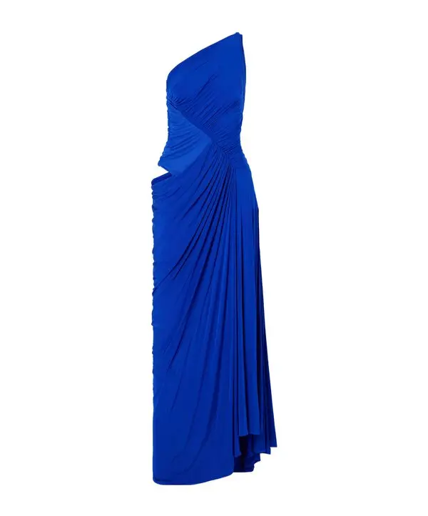 Alex Perry One-shoulder Gathered Mesh And Jersey Gown