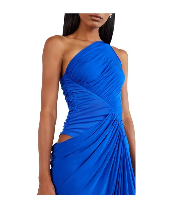 Alex Perry One-shoulder Gathered Mesh And Jersey Gown