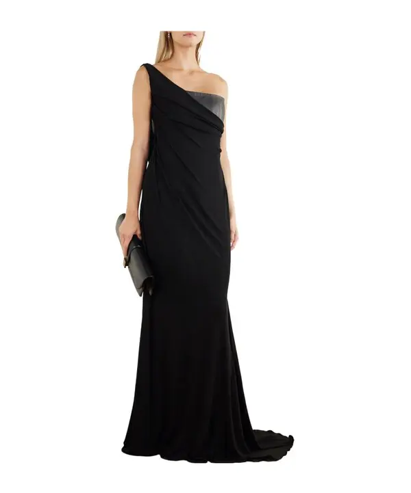 Alex Perry Asymmetric Leather And Jersey Gown